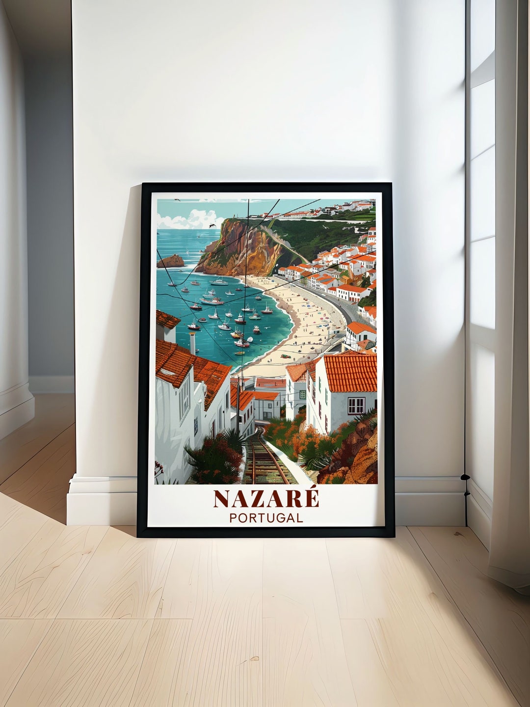 Nazaré Poster - Traditional Fishing Village Decor - Portugal Travel Art ...