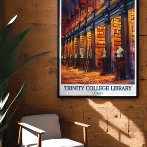 Trinity College Library Travel Poster Long Room and Book of Kells ...