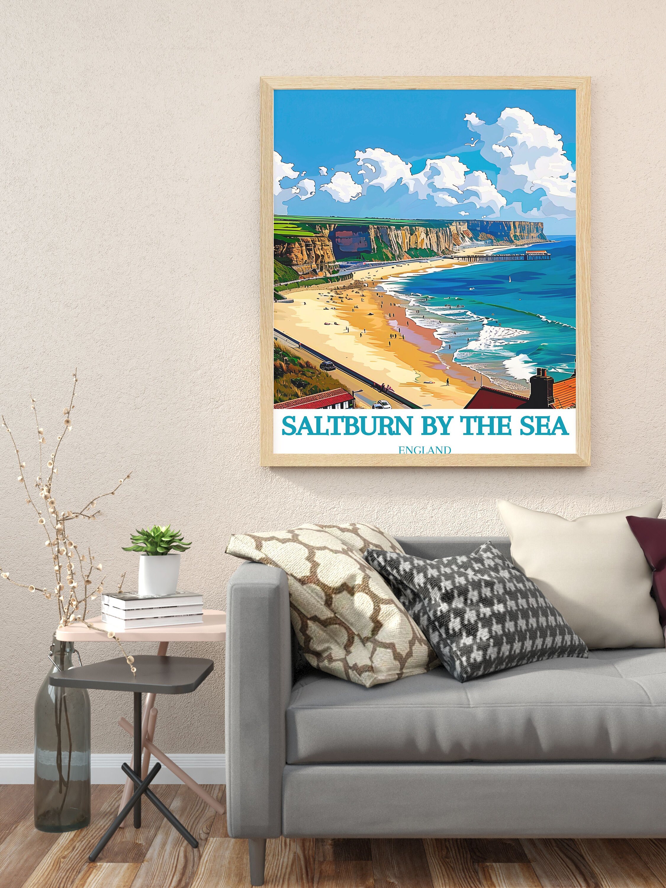 Saltburn Beach Prints and Retro Wall Art Saltburn Beach Art Transform ...