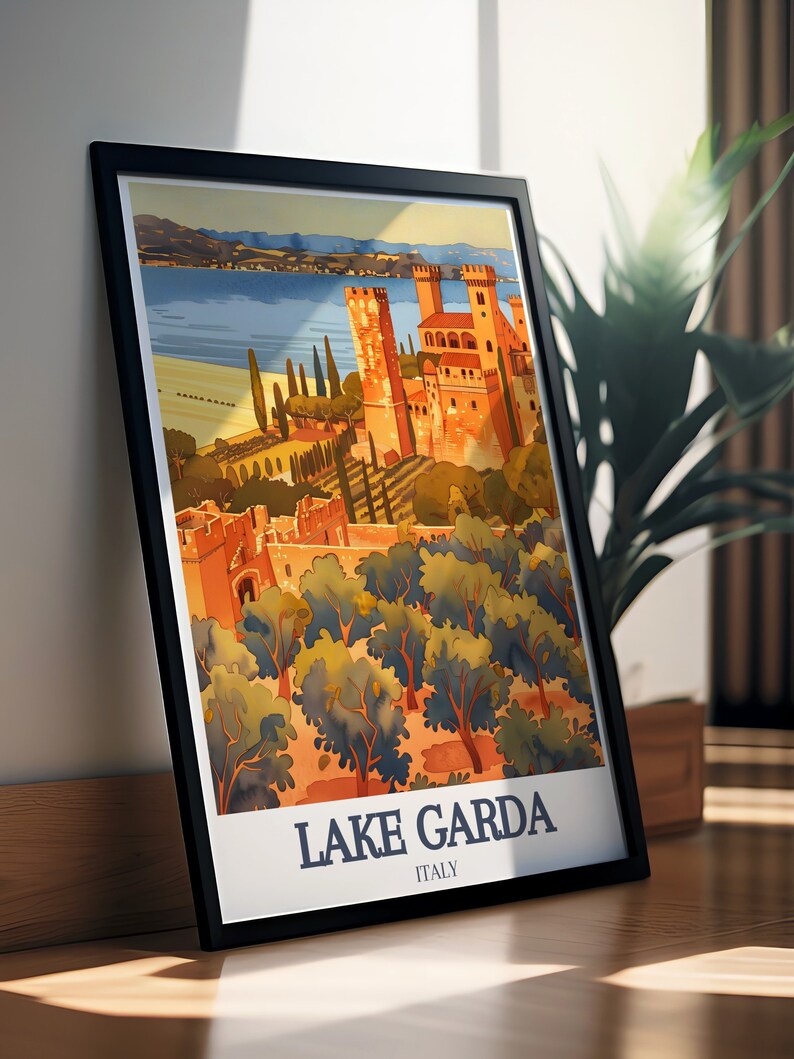 Lake Garda Travel Poster Scaliger Castle and Grottoes of Catullus Decor ...