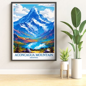 Aconcagua Mountain Travel Print - Andes Mountain Range Travel Poster ...