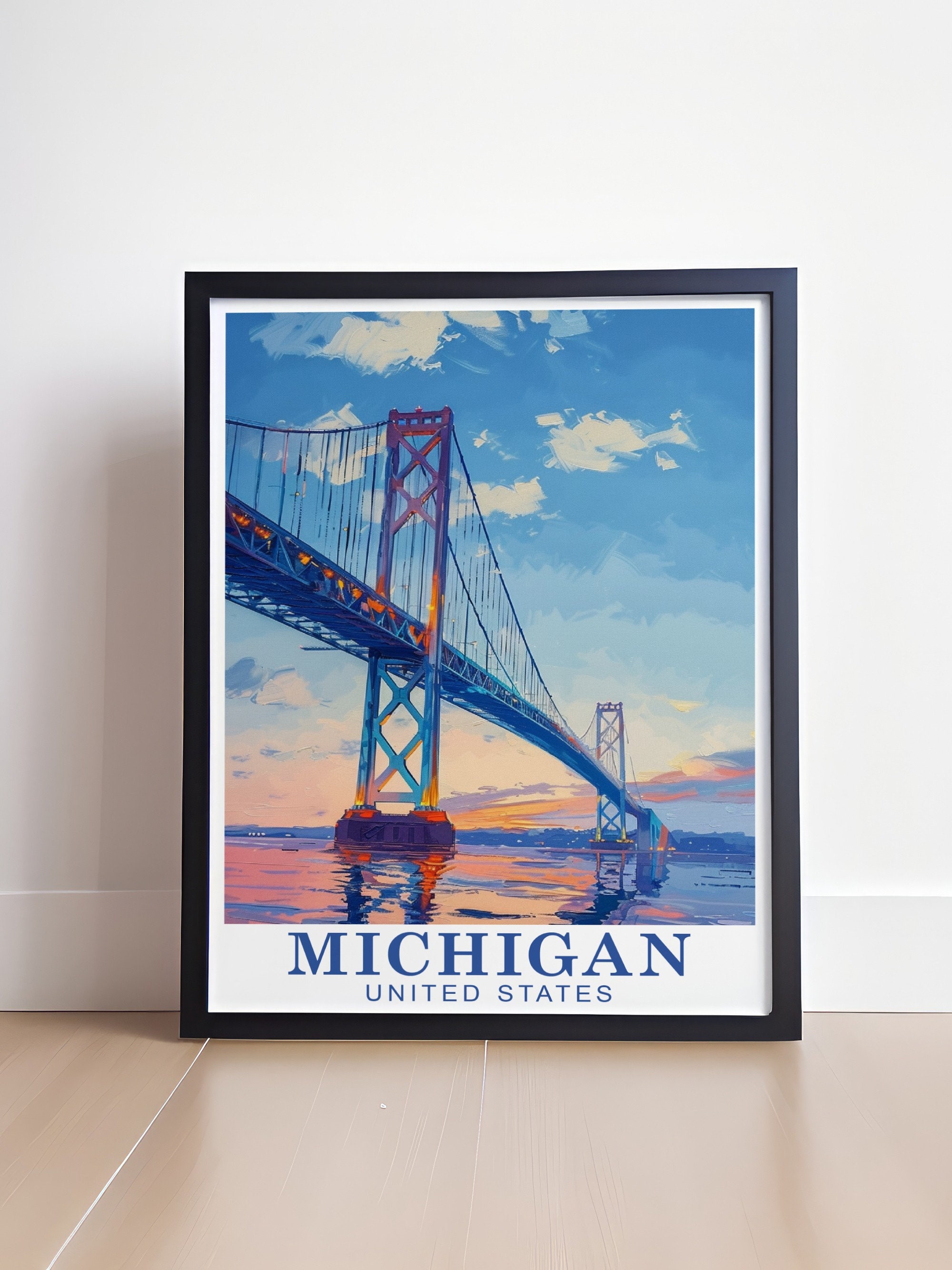 Michigan Poster - Mackinac Bridge Print - Mackinac Bridge Travel Print ...