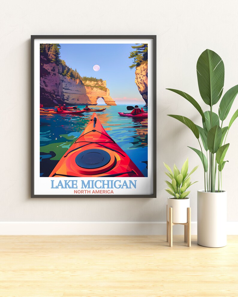 Lake Michigan Travel Poster pictured Rocks National Lakeshore Art ...