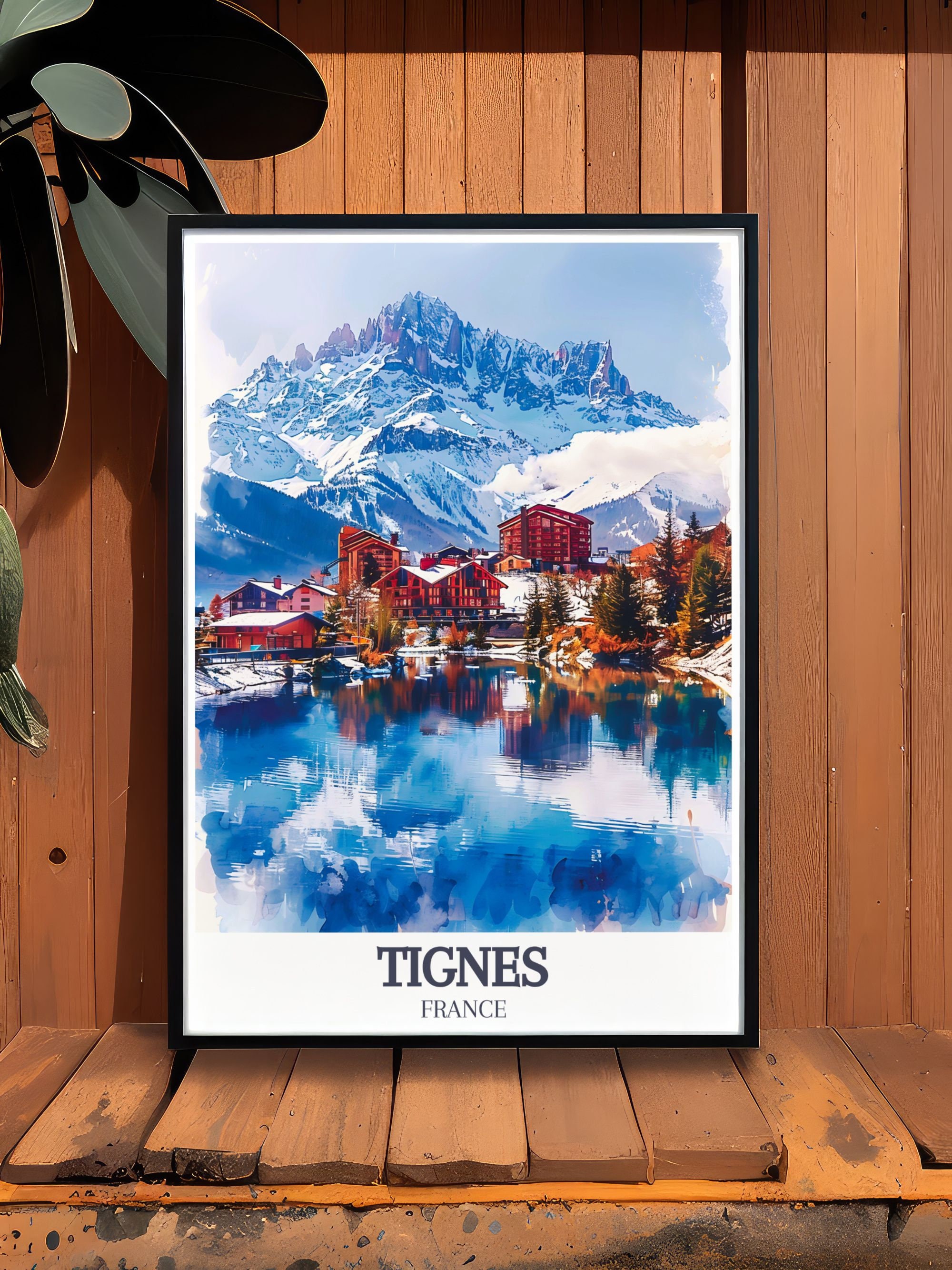 Tignes Travel Art Tignes Ski Print Lac De Tignes, Le Lac Village Poster ...