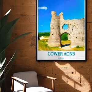 Gower AONB Travel Poster - Iconic Castle and Beach Prints of the Gower ...