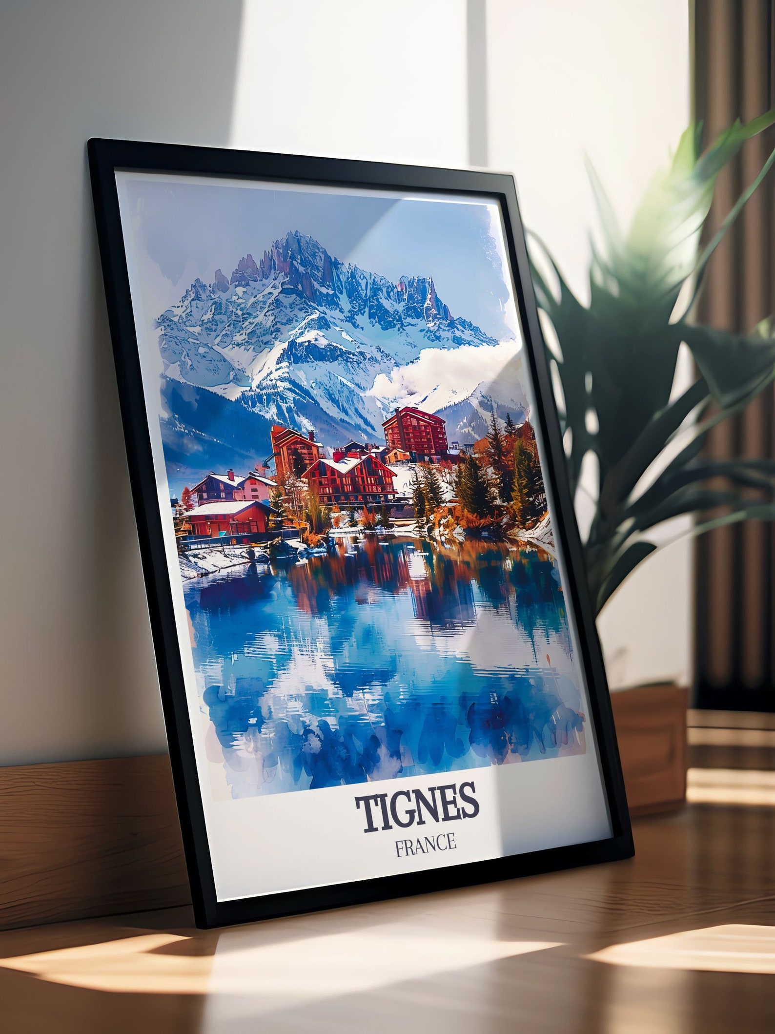 Tignes Travel Art Tignes Ski Print Lac De Tignes, Le Lac Village Poster ...
