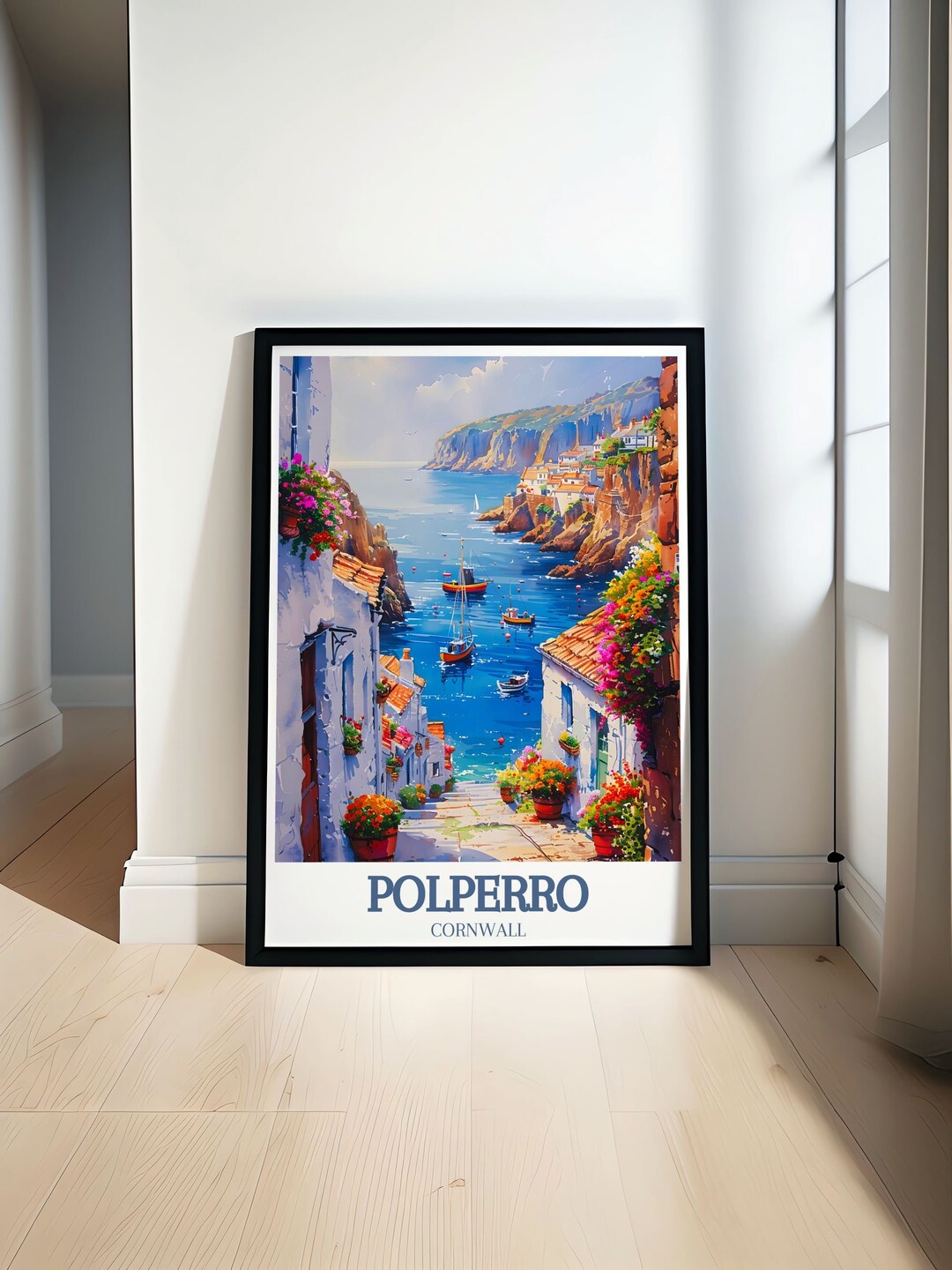 Polperro Art Print - Polperro Harbor Southwest Coast Path Travel Poster ...