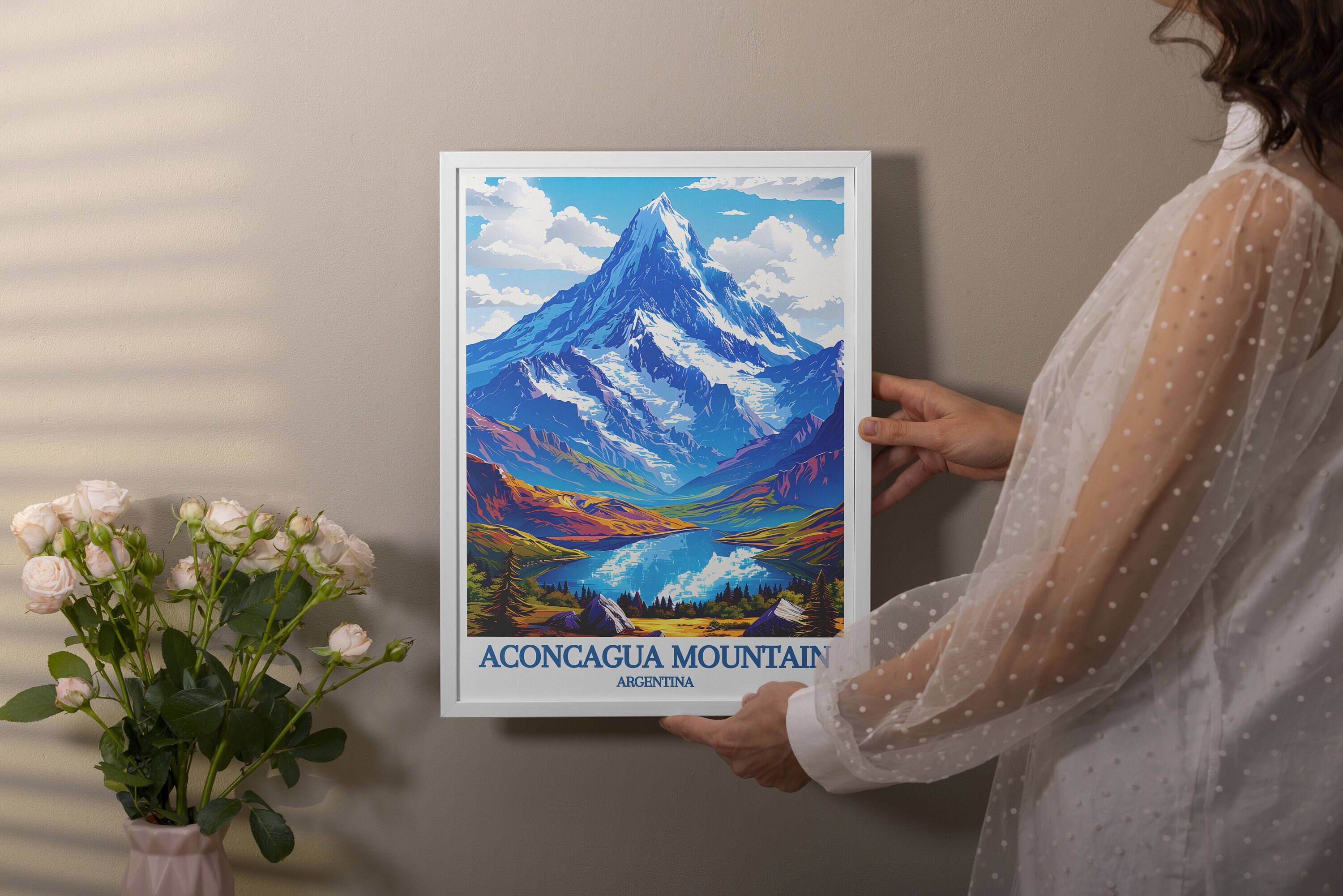 Aconcagua Mountain Travel Print - Andes Mountain Range Travel Poster ...
