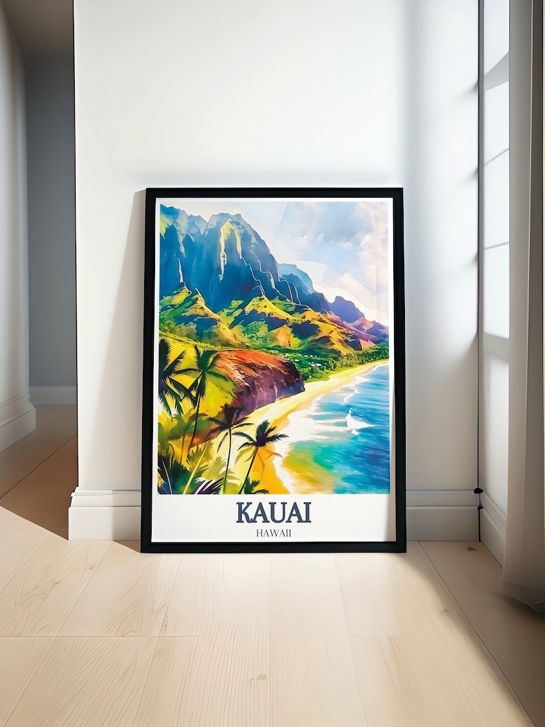Kauai Poster Na Pali Coast and Poipu Beach Vintage Hawaii Print Na Pali ...