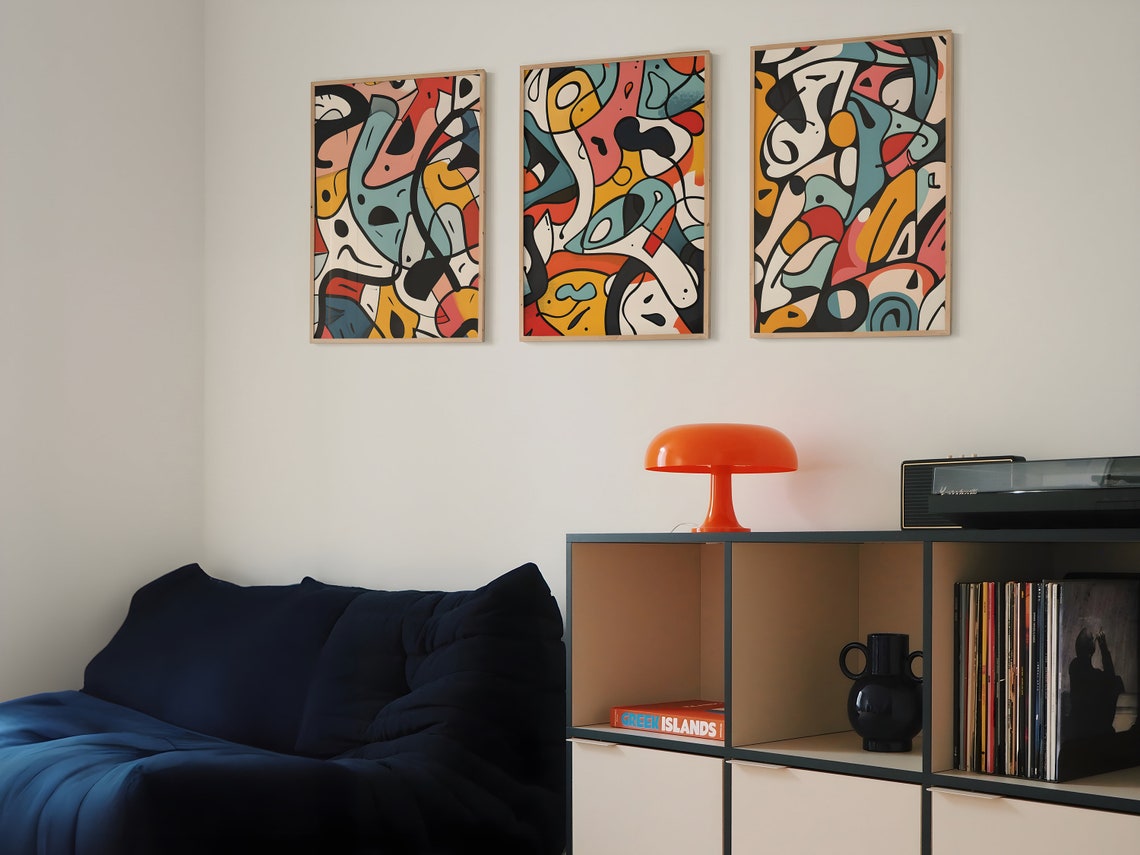 Set of 3 Abstract Wall Arts, Modern Contemporary Design, Colorful ...