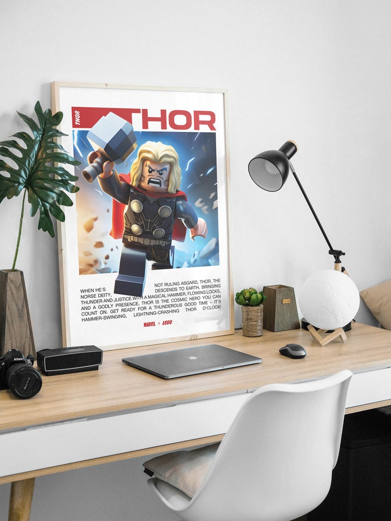 Block-style Thor Figure Print, Thor Digital Art, Superhero Inspired ...