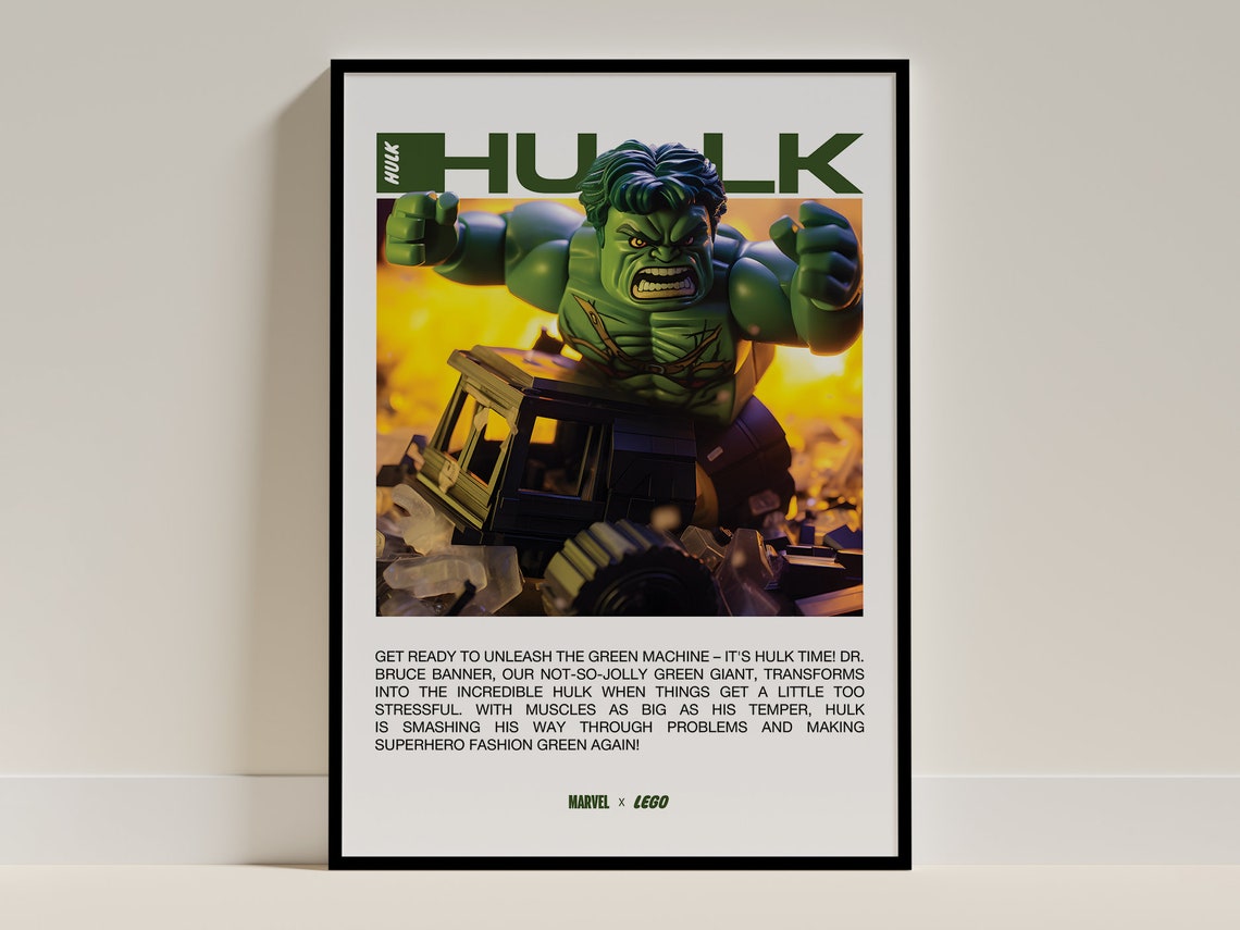 Block-style Hulk Figure Print, Hulk Digital Art, Superhero Inspired ...