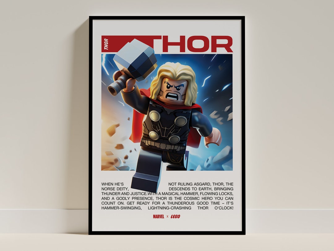 Block-style Thor Figure Print, Thor Digital Art, Superhero Inspired ...