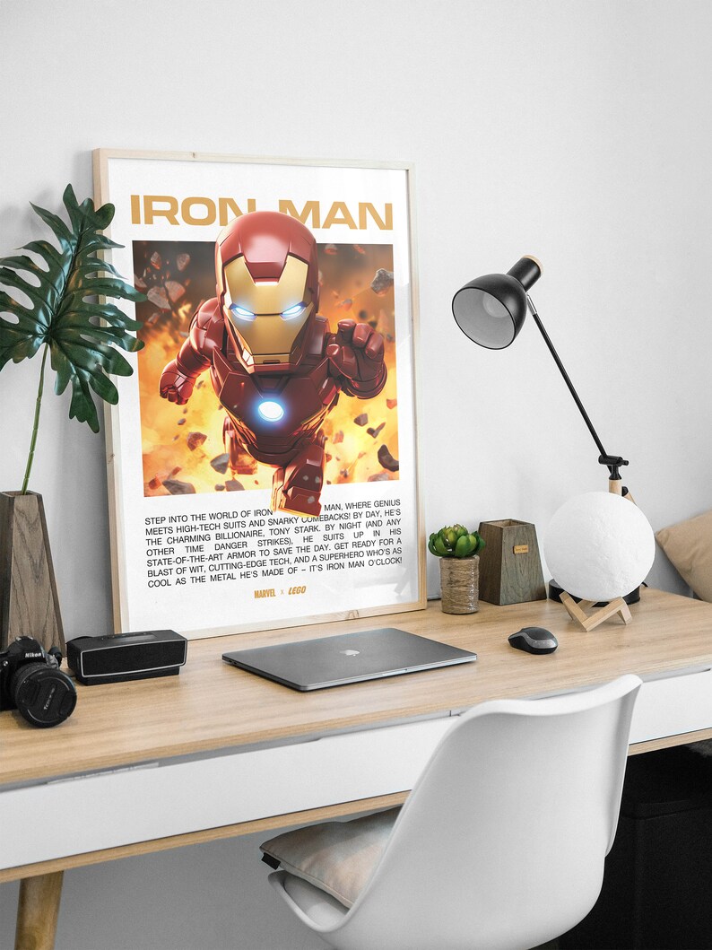 Block-style Iron Man Figure Print, Iron Man Digital Art, Superhero ...