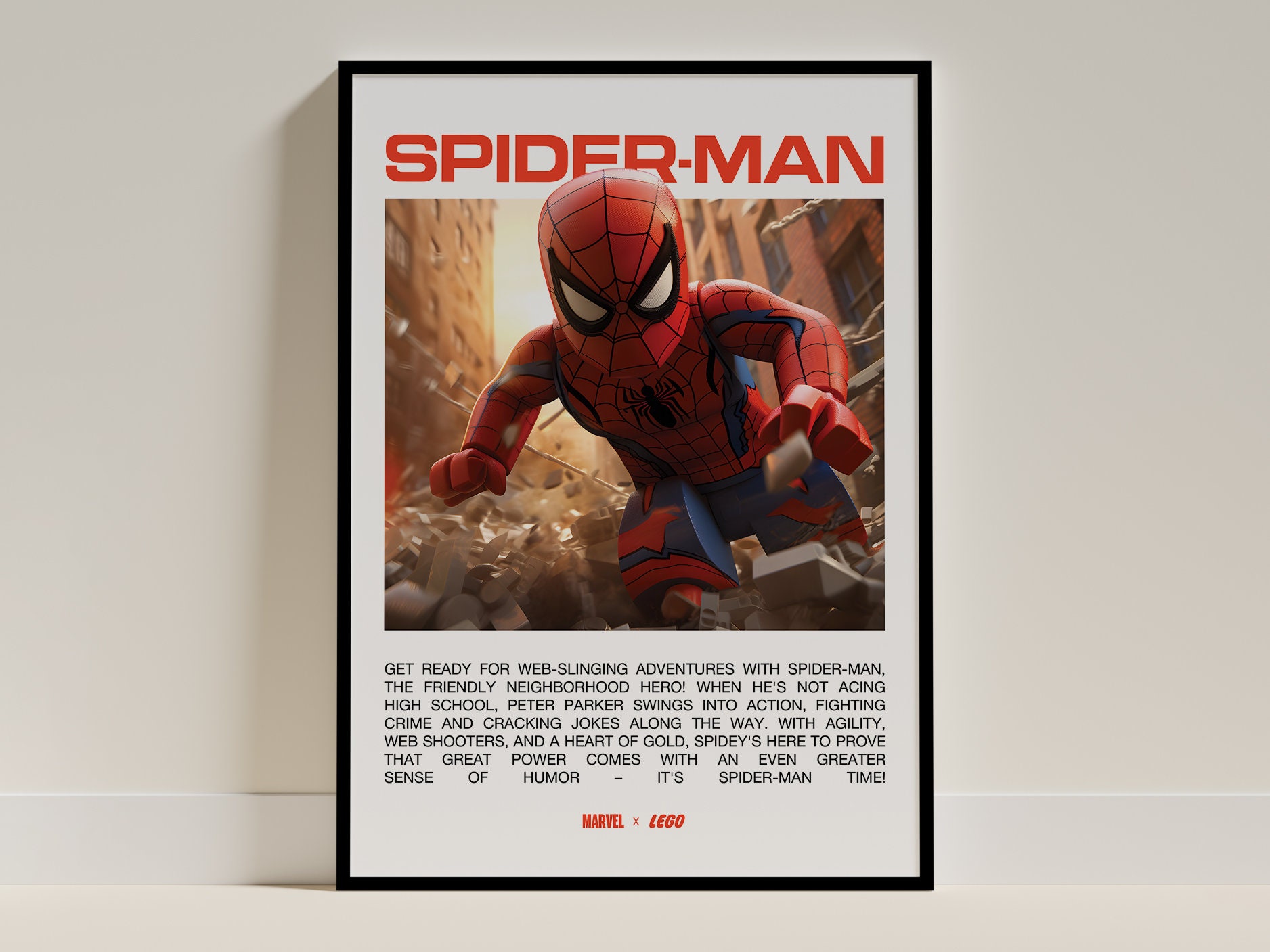 Block-style Spider-man Figure Print, Spider-man Digital Art, Superhero ...