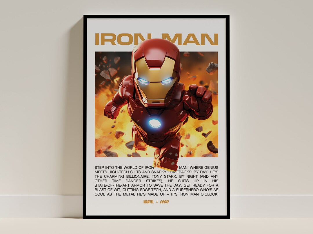 Block-style Iron Man Figure Print, Iron Man Digital Art, Superhero ...
