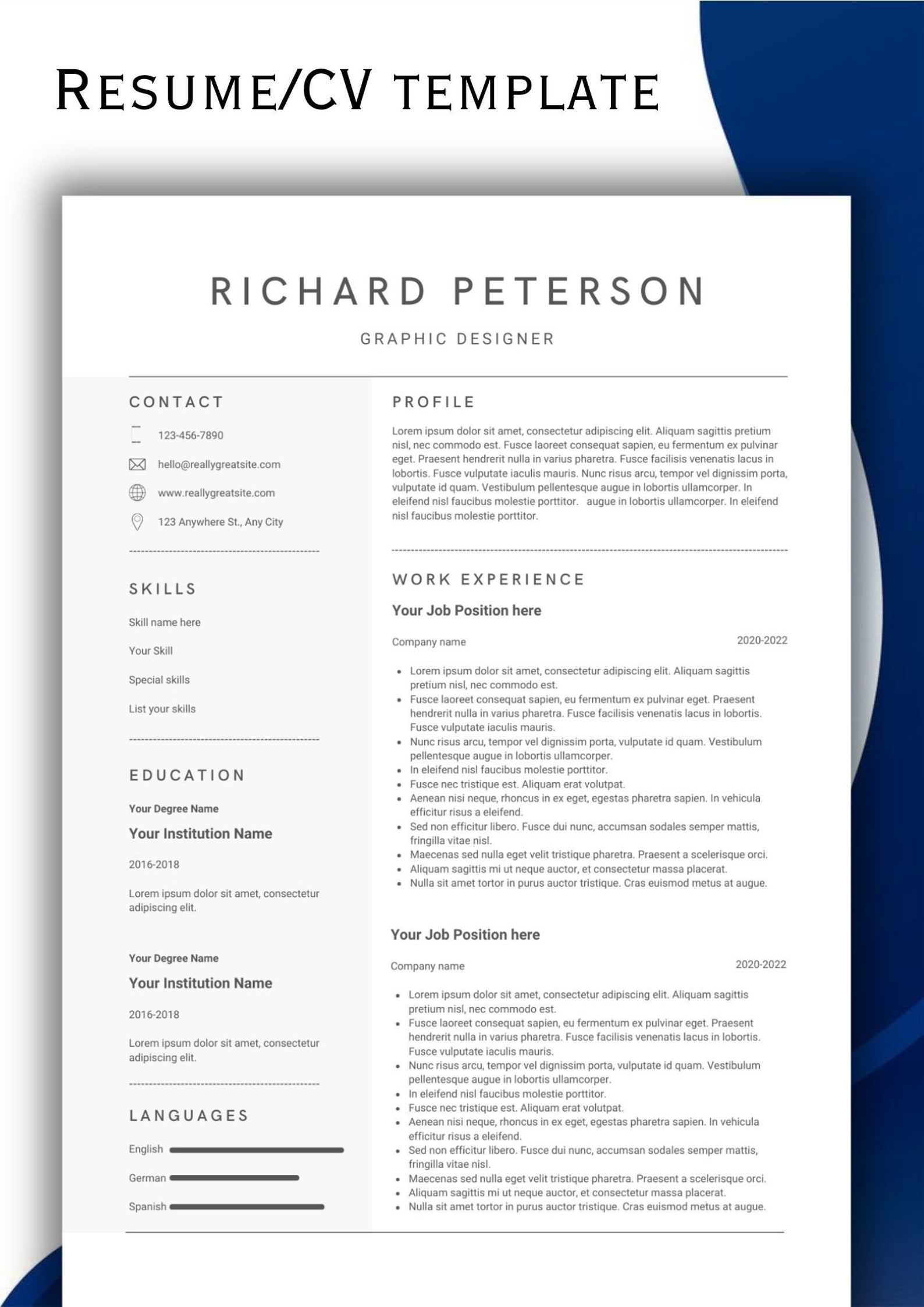 MODERN CV TEMPLATE: Professional Resume Template, Minimalist Executive ...