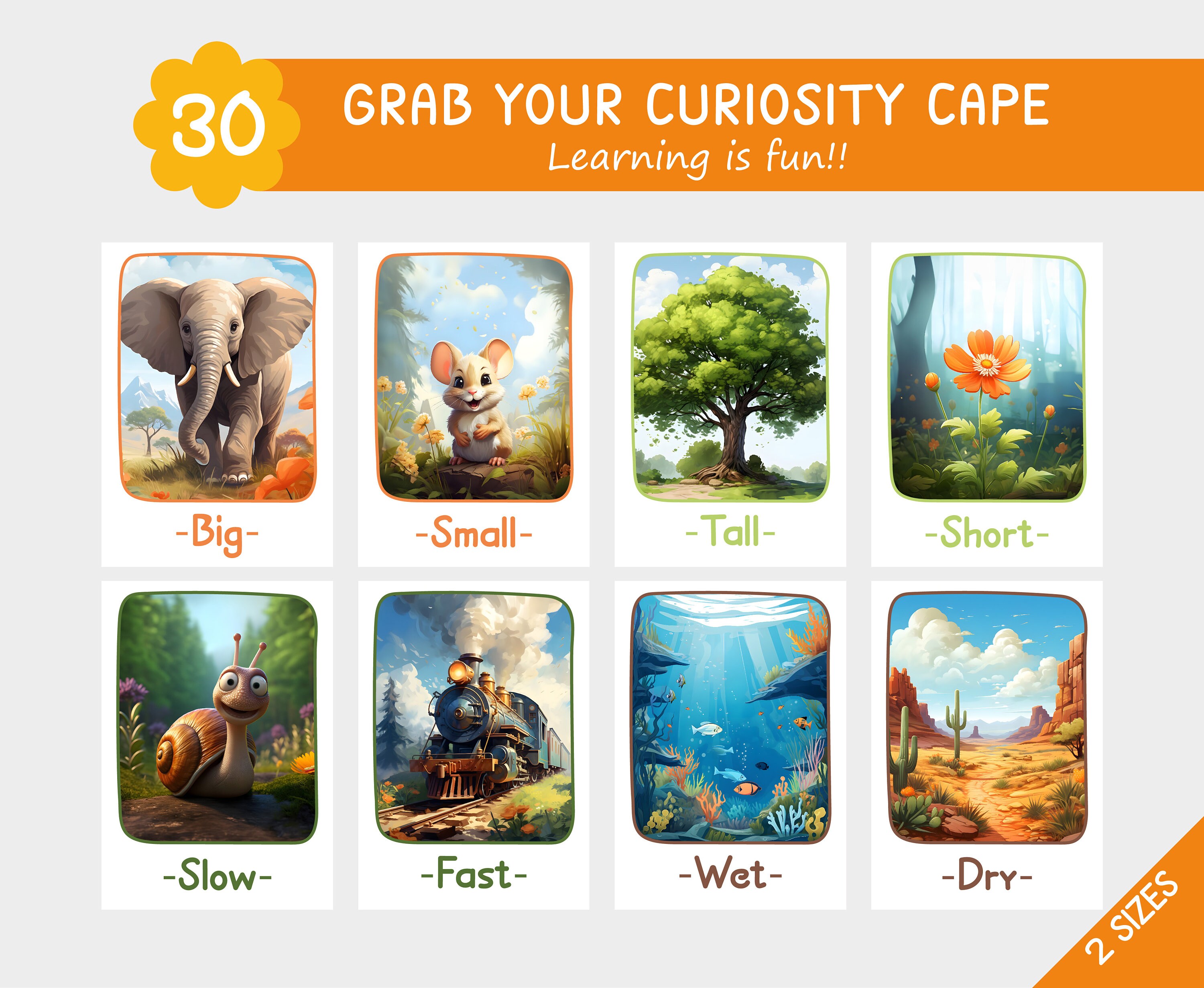 30 Opposites Flash Cards for Kids | Montessori Flashcards | Pre-school ...