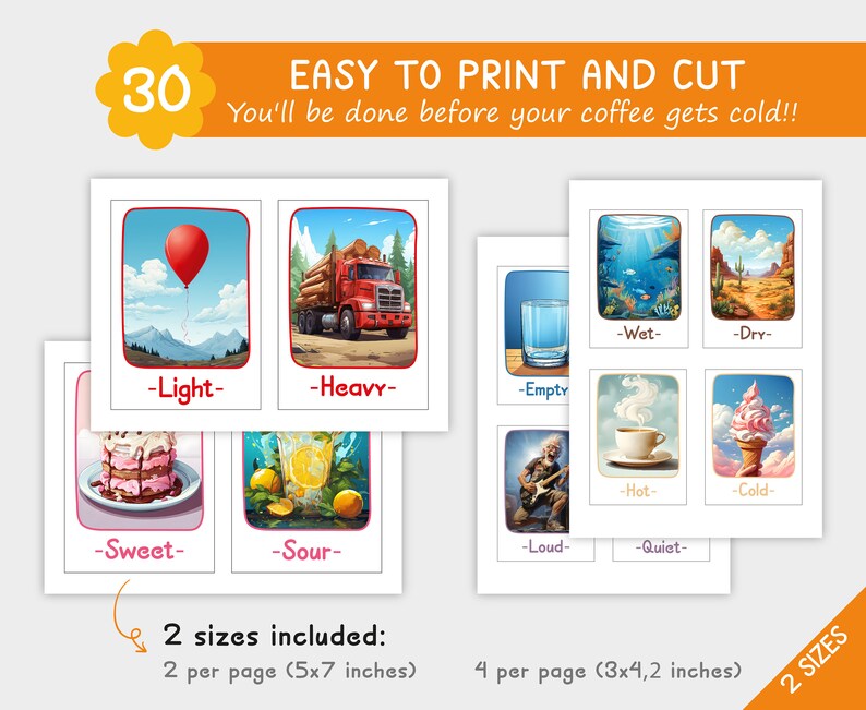 30 Opposites Flash Cards for Kids | Montessori Flashcards | Pre-school ...