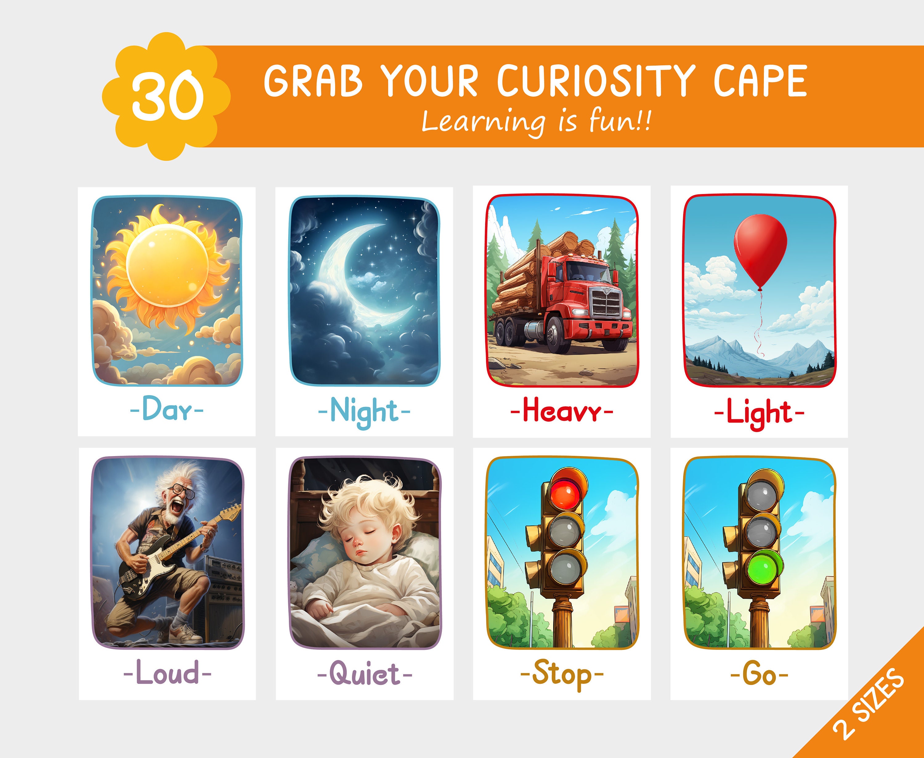 30 Opposites Flash Cards for Kids | Montessori Flashcards | Pre-school ...