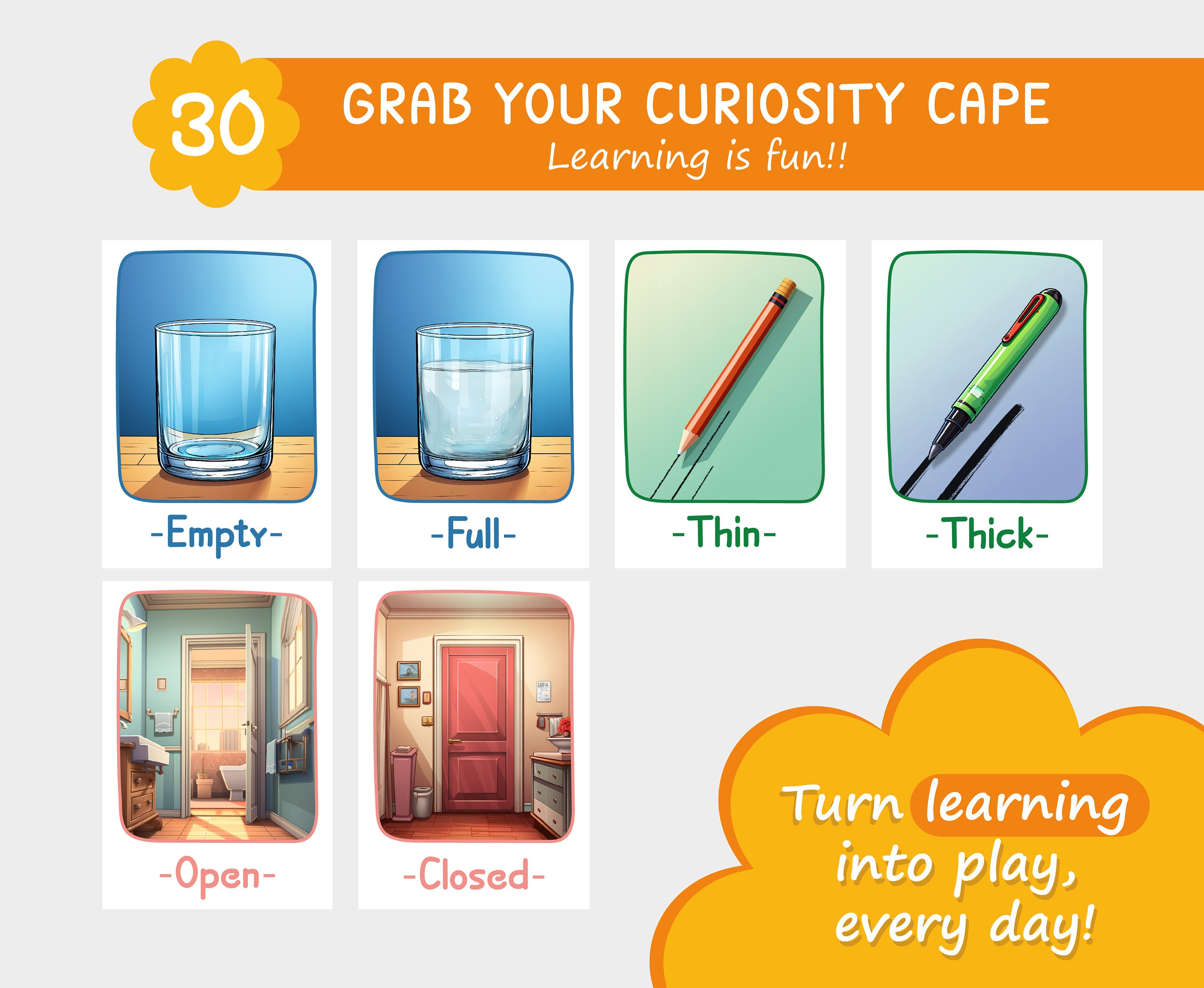 30 Opposites Flash Cards for Kids | Montessori Flashcards | Pre-school ...