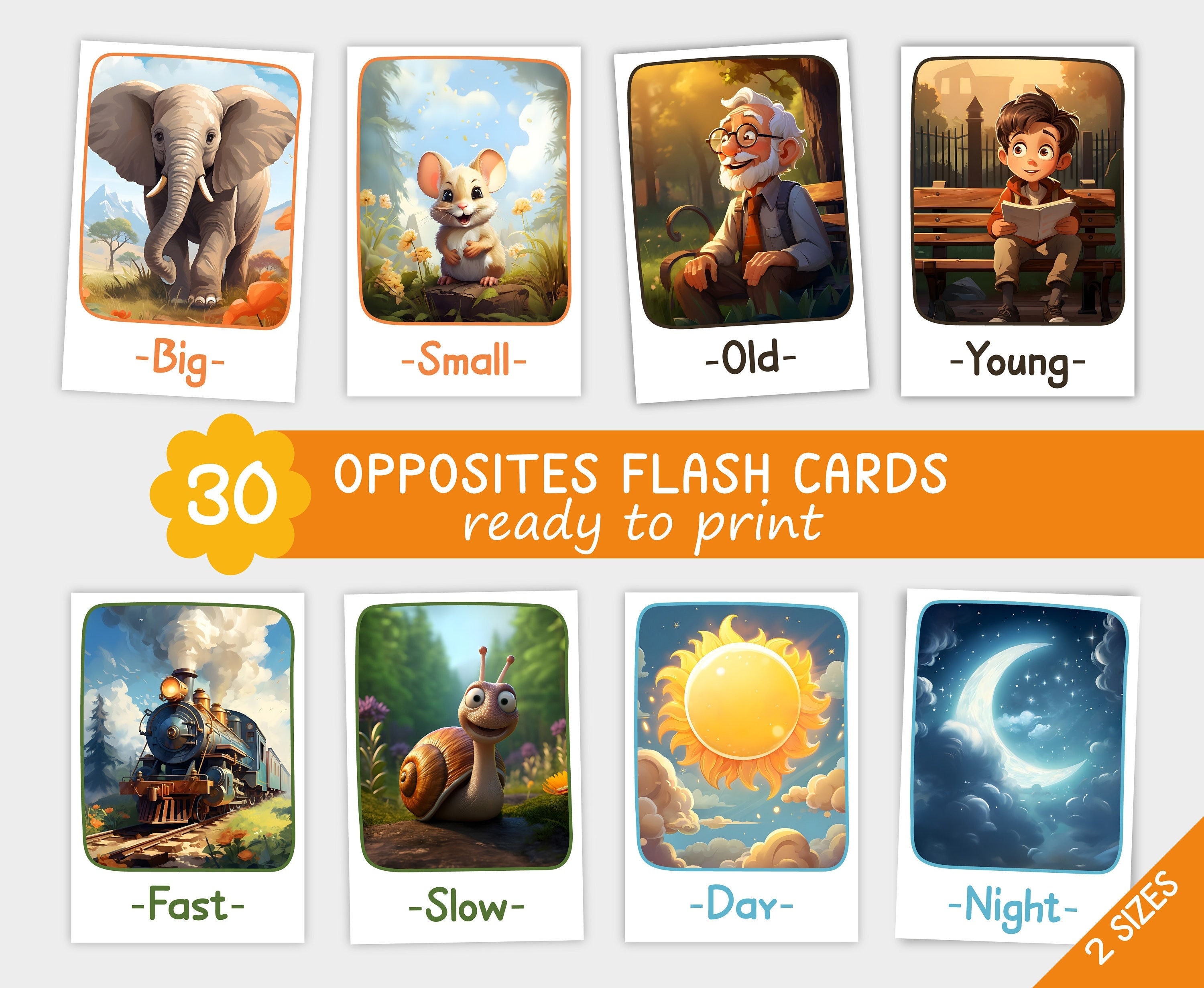 30 Opposites Flash Cards for Kids | Montessori Flashcards | Pre-school ...