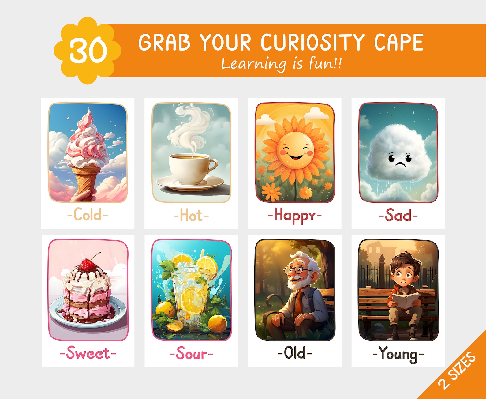 30 Opposites Flash Cards for Kids | Montessori Flashcards | Pre-school ...