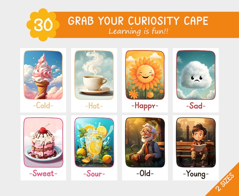 30 Opposites Flash Cards for Kids | Montessori Flashcards | Pre-school ...