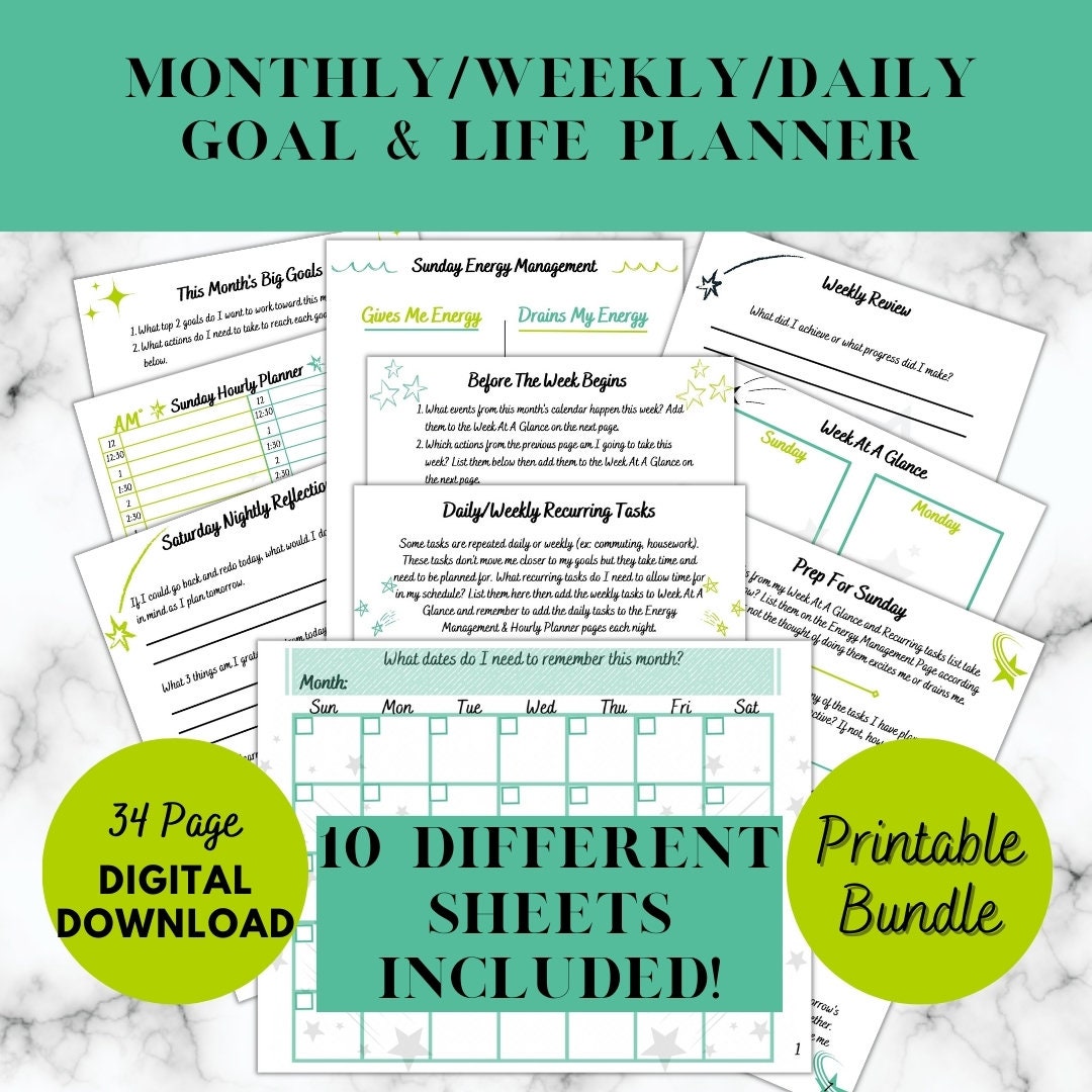 Goal Setting Planner Daily Routine Goal Breakdown Blank Calendar ...