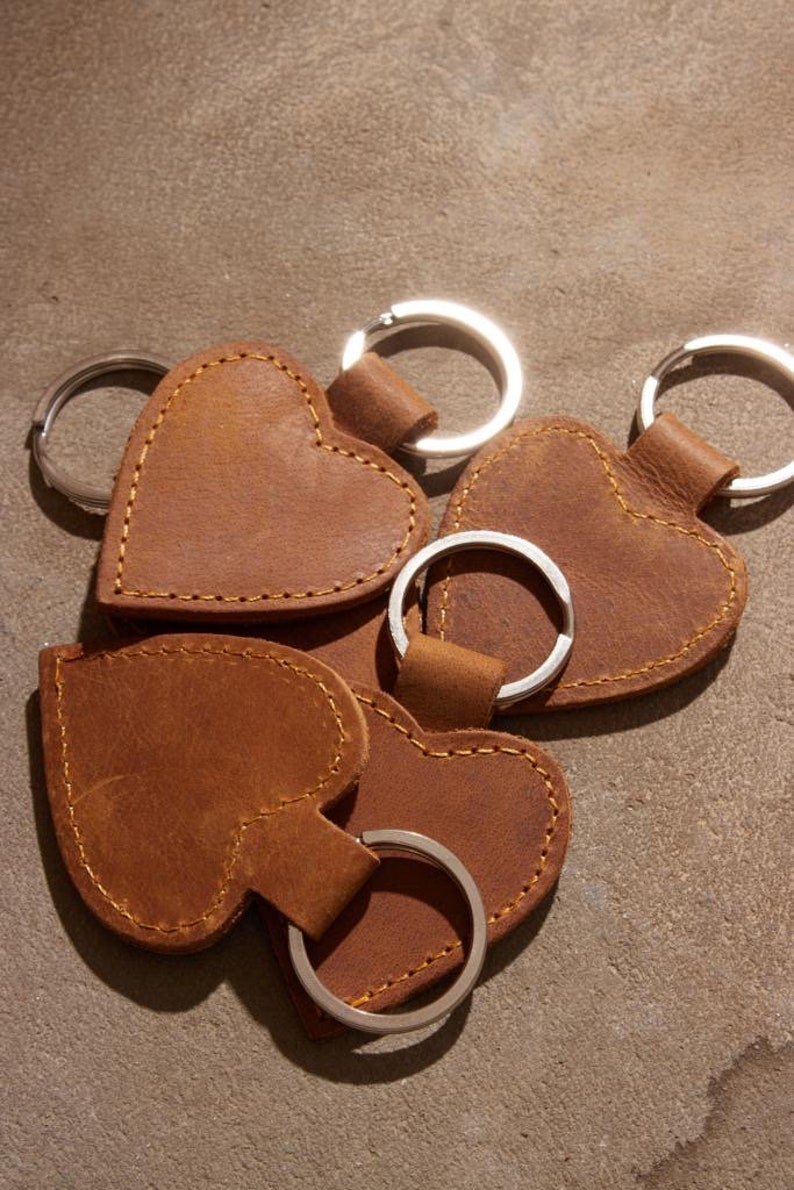 Personalized Leather Heart Shape Keychain, Heart Key Fob, Heart ...