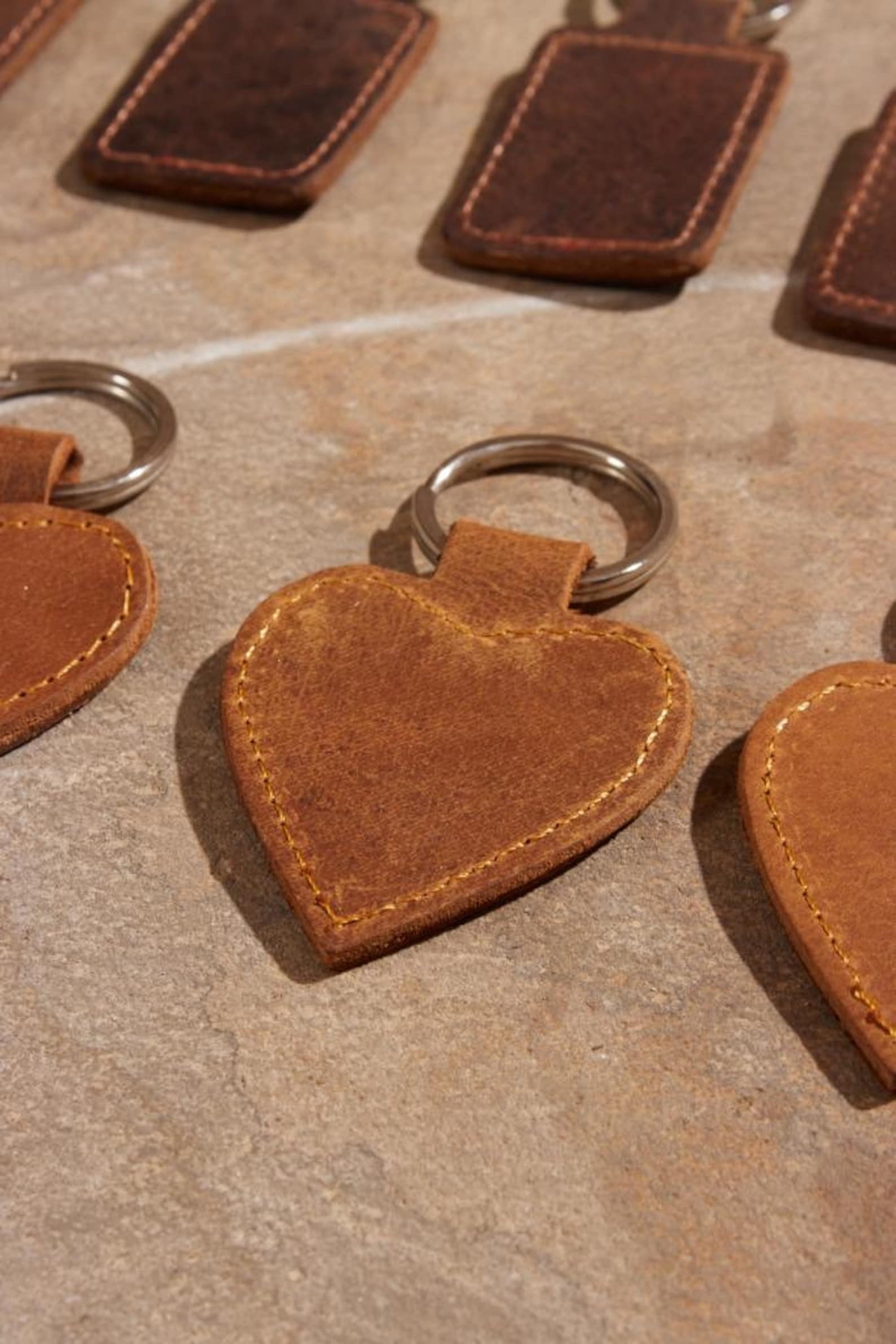 Personalized Leather Heart Shape Keychain, Heart Key Fob, Heart ...