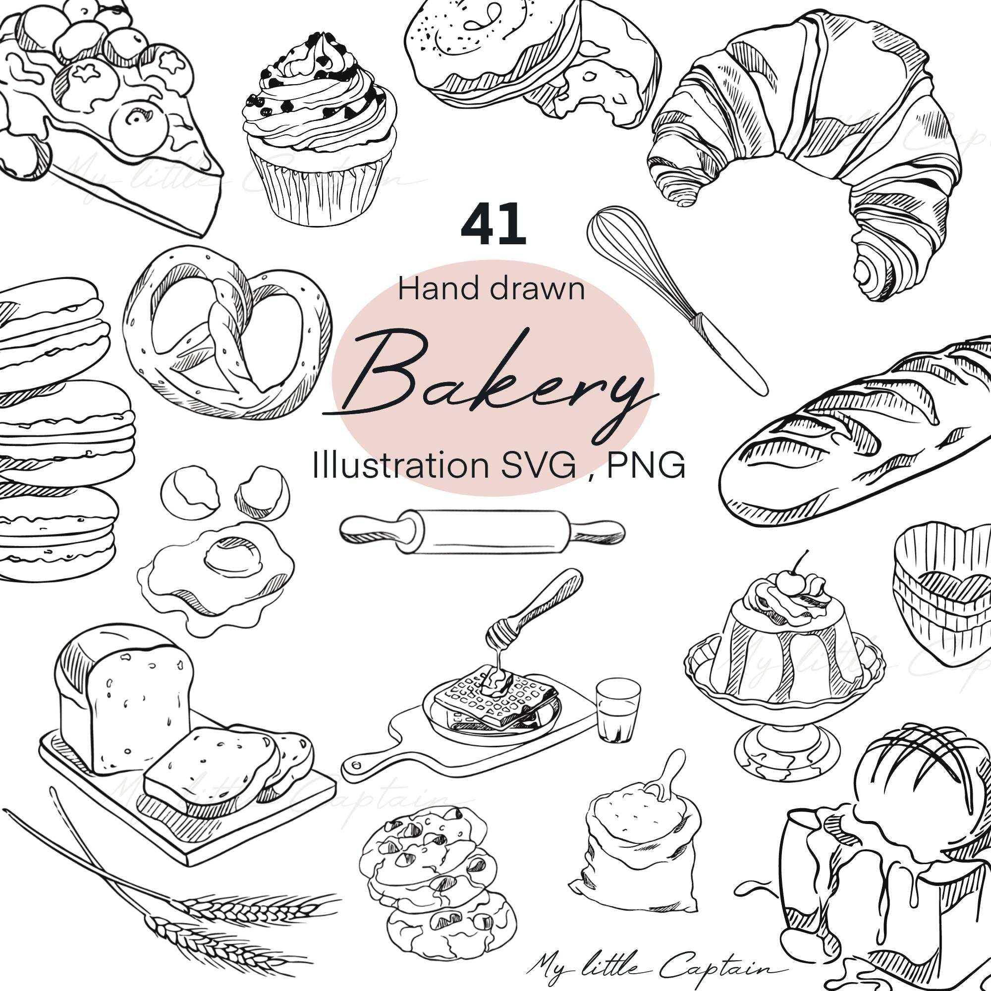 Hand Drawn Bakery Illustration | Bread & Pastry Clipart SVG PNG Vector ...
