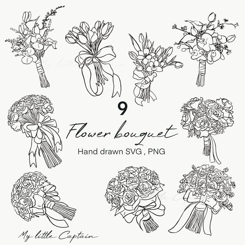 Hand-drawn Flower Bouquet Clipart, Illustration SVG & PNG, Wedding ...
