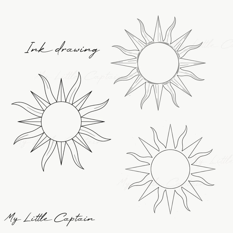 Hand Drawn Sun Clipart: Celestial Line Art SVG PNG (digital Download ...
