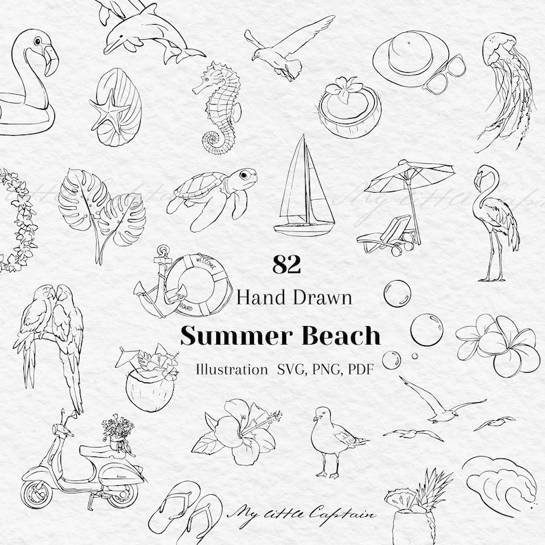 Hand-drawn Summer Beach Clipart: Tropical Vacation Illustrations (SVG ...