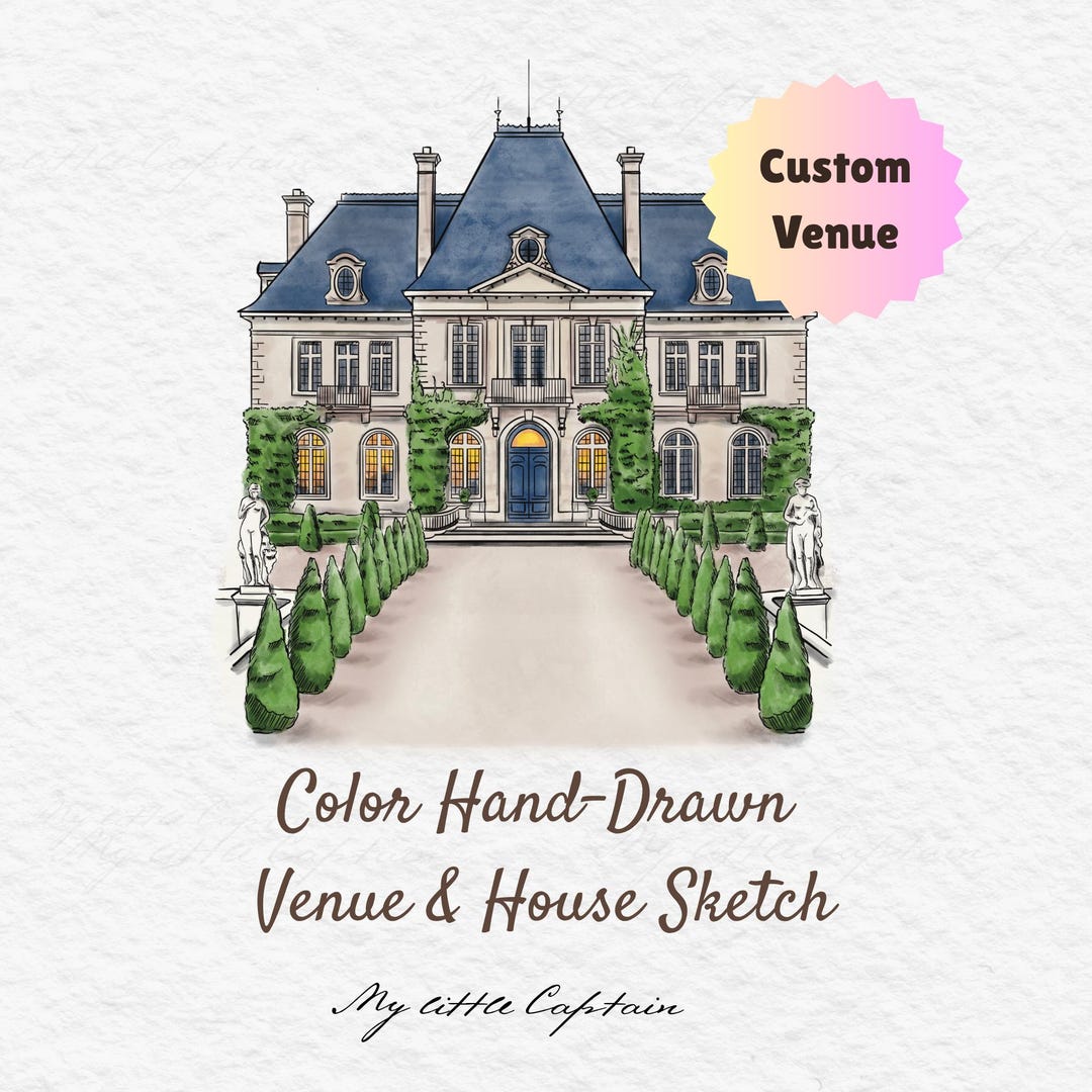 Custom Hand Drawn Color Venue Sketch | Custom House Portrait Color Art ...