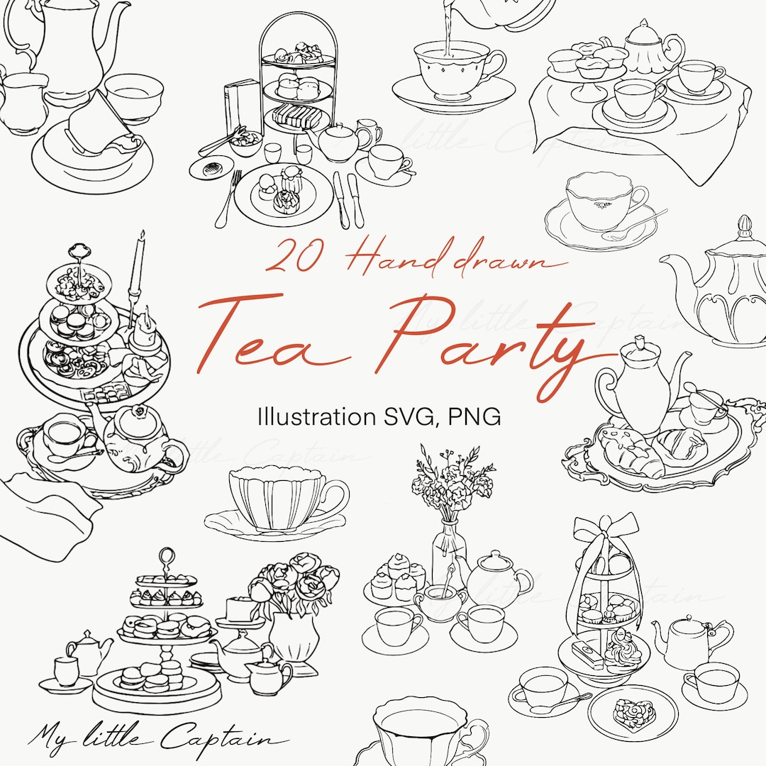 Tea Party Hand Drawn Illustration | Vintage Teacup & Teapot | Hand ...