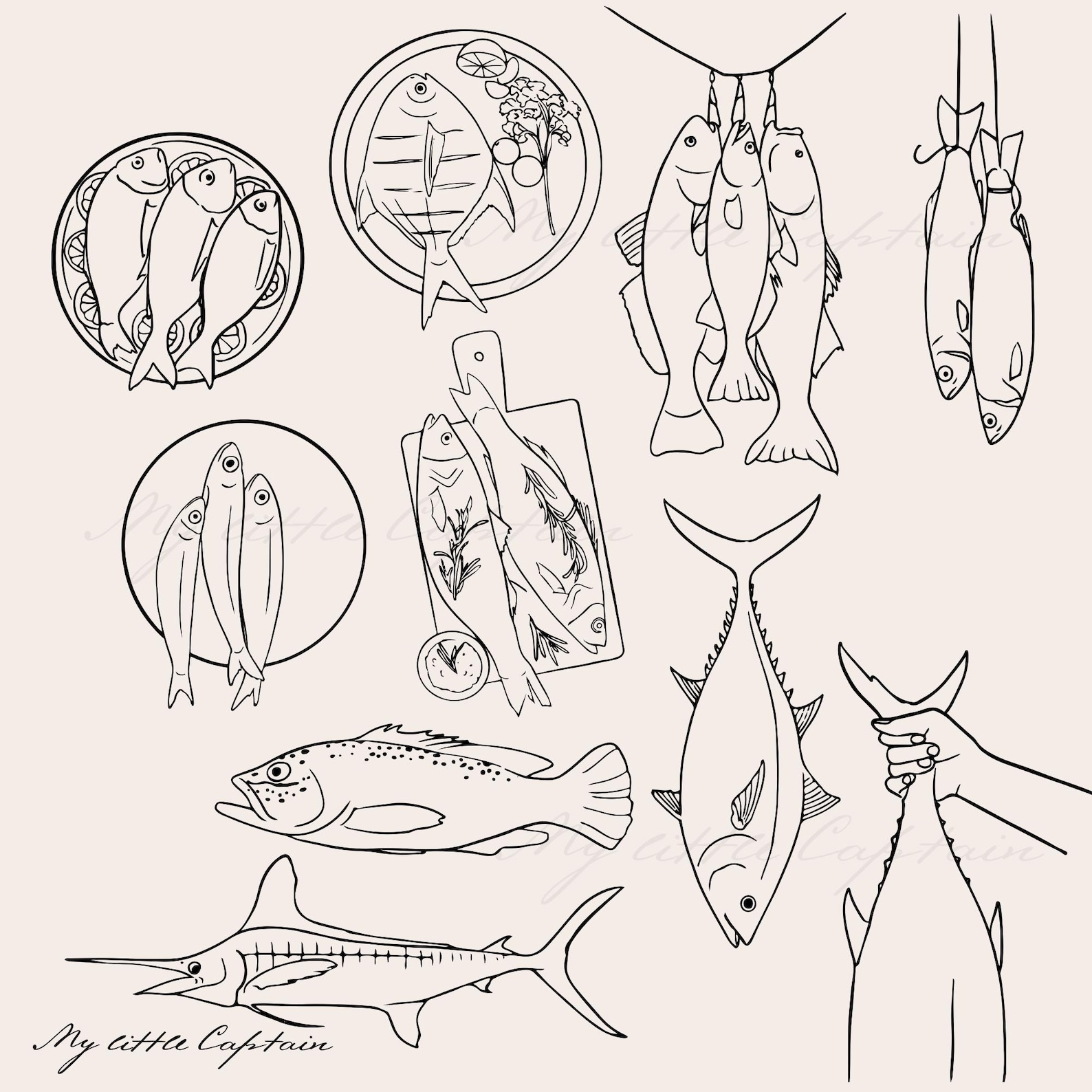 Seafood Clipart Set – Hand Drawn Seafood Iillustration Bundle | Vector ...