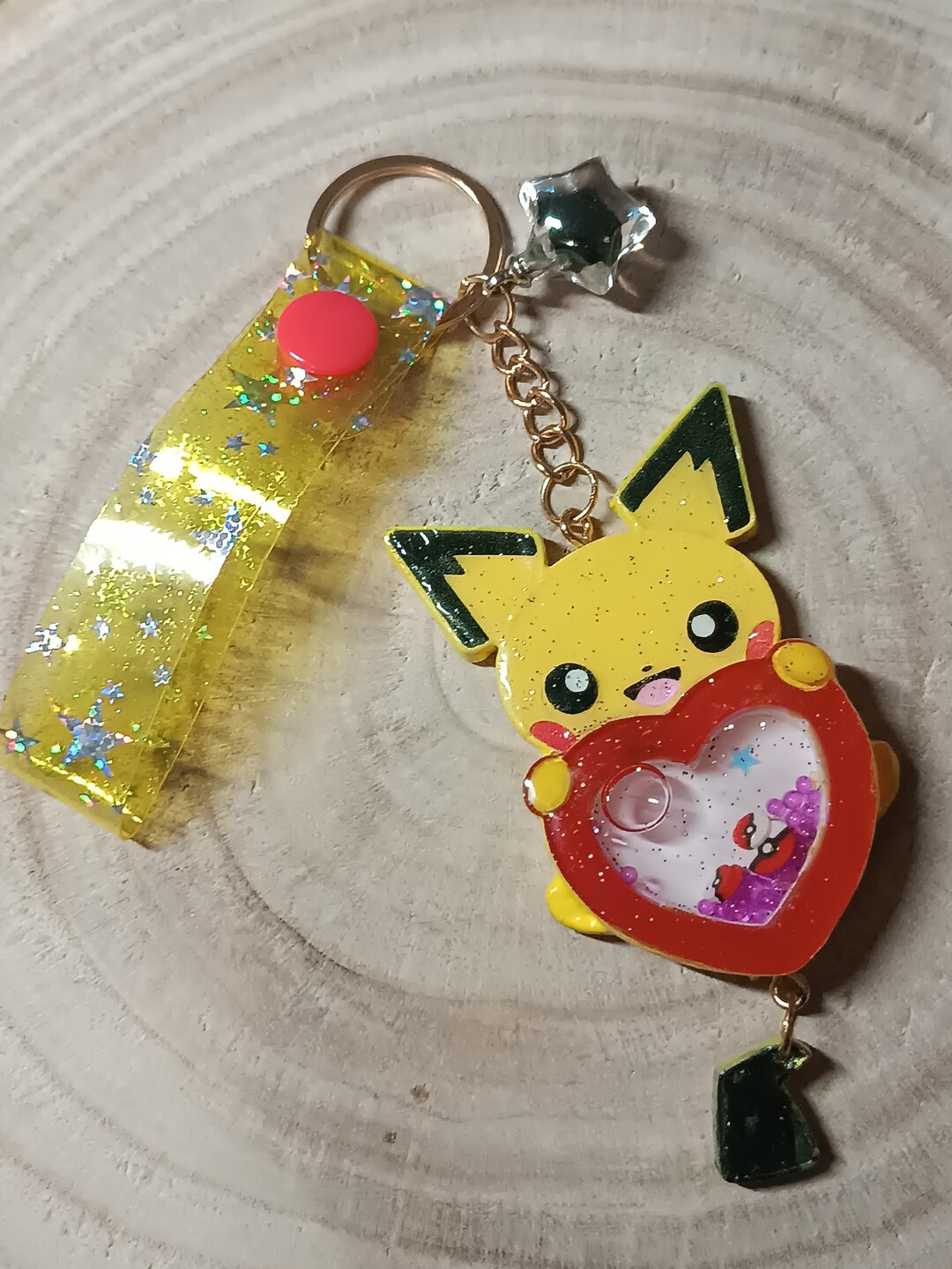 Shaker Key Ring in Epoxy Resin With Charms Unique Handmade Piece Stim ...