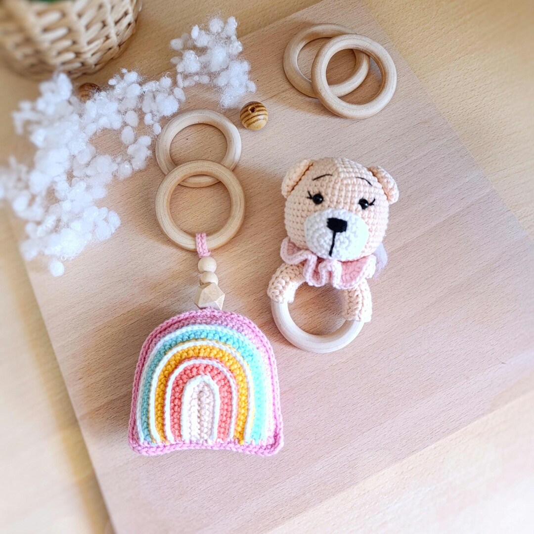 Handmade Baby Gift Box: Bear Rattle and Rainbow Rattle - Etsy