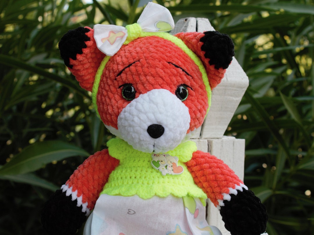Plush Fox \toy Fox \handmade Toy \plush Yarn \fox in Dress \red Fox ...