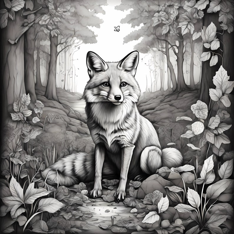 5 Mystical Greyscale Woodland Fantasy Woodland & Creatures, Printable Adult Colouring Pages ...