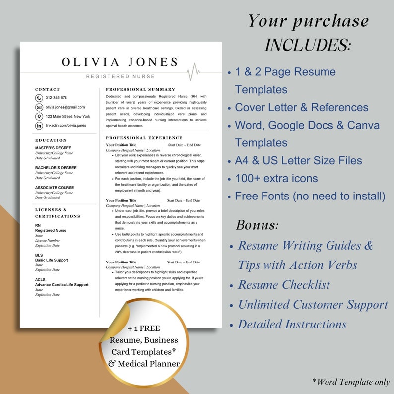 Nurse Resume Template, Resume Template Word, Resume Template Docs ...