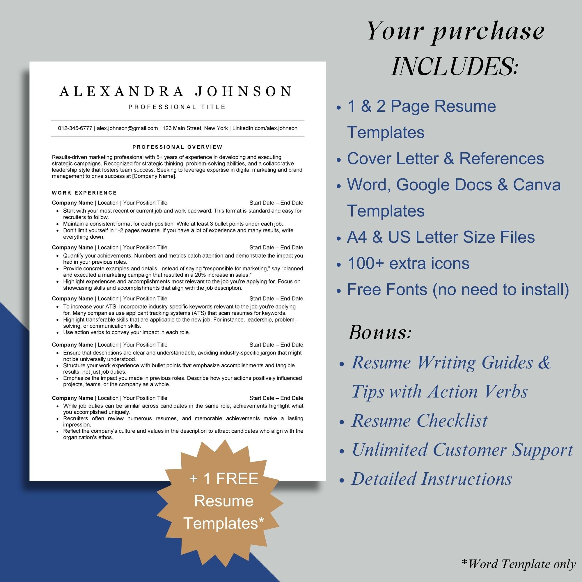 ATS Friendly Resume Template for Canva, Word, Google Docs, Pages ...