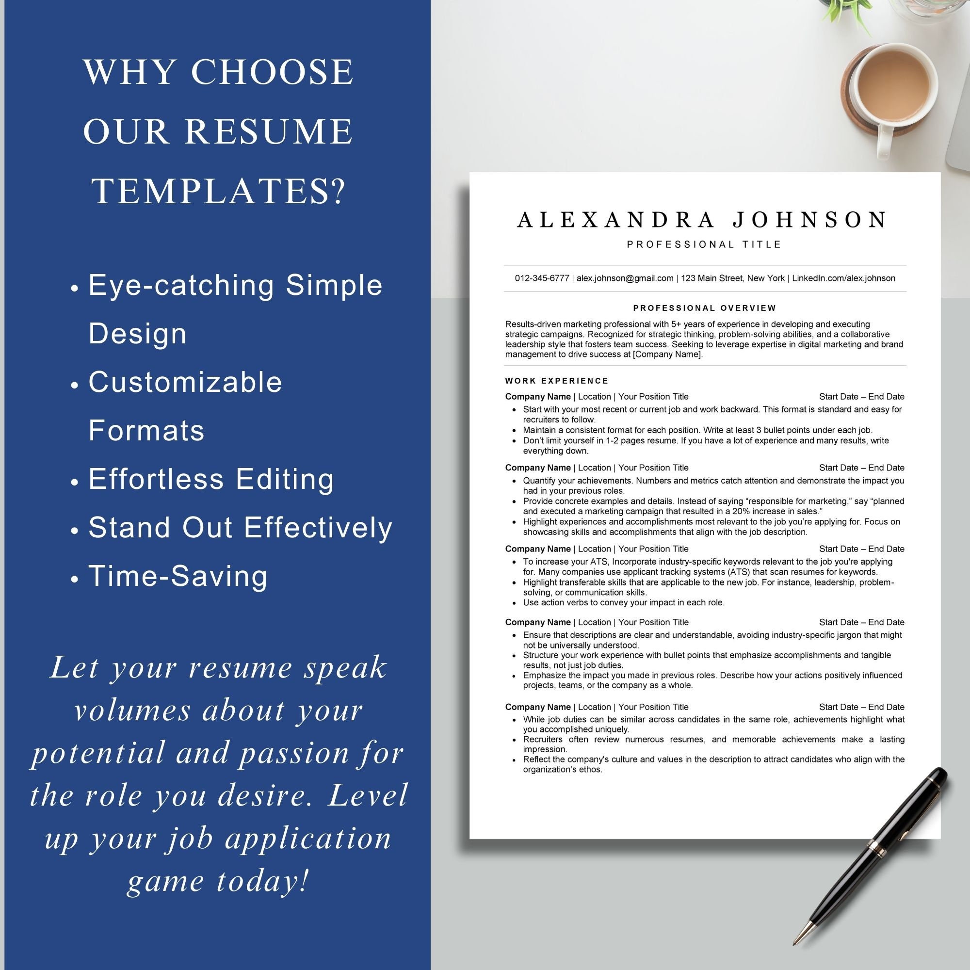 ATS Friendly Resume Template for Canva, Word, Google Docs, Pages ...