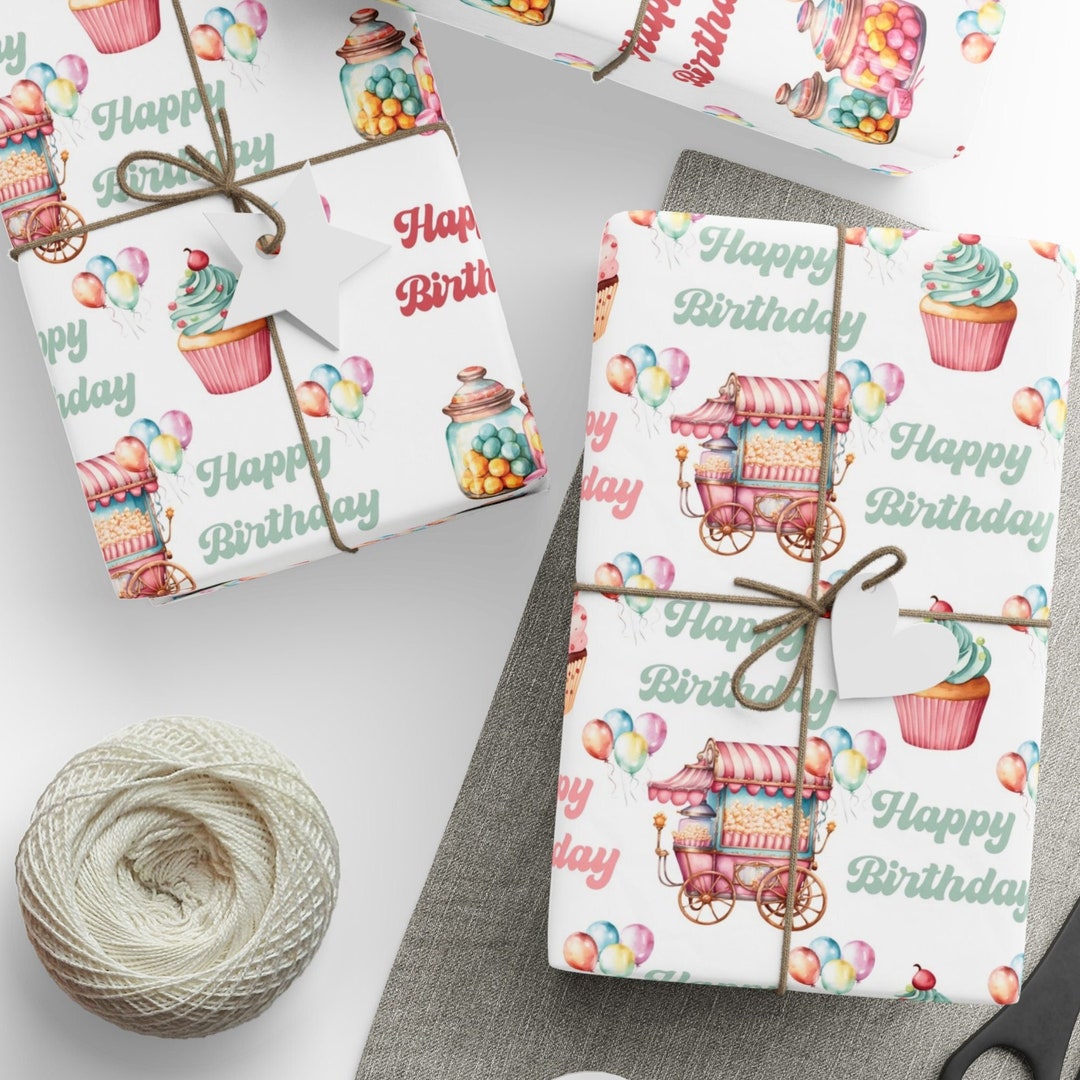 Birthday Wrapping Paper, Happy Birthday Print, Birthday Gifts, Candy ...
