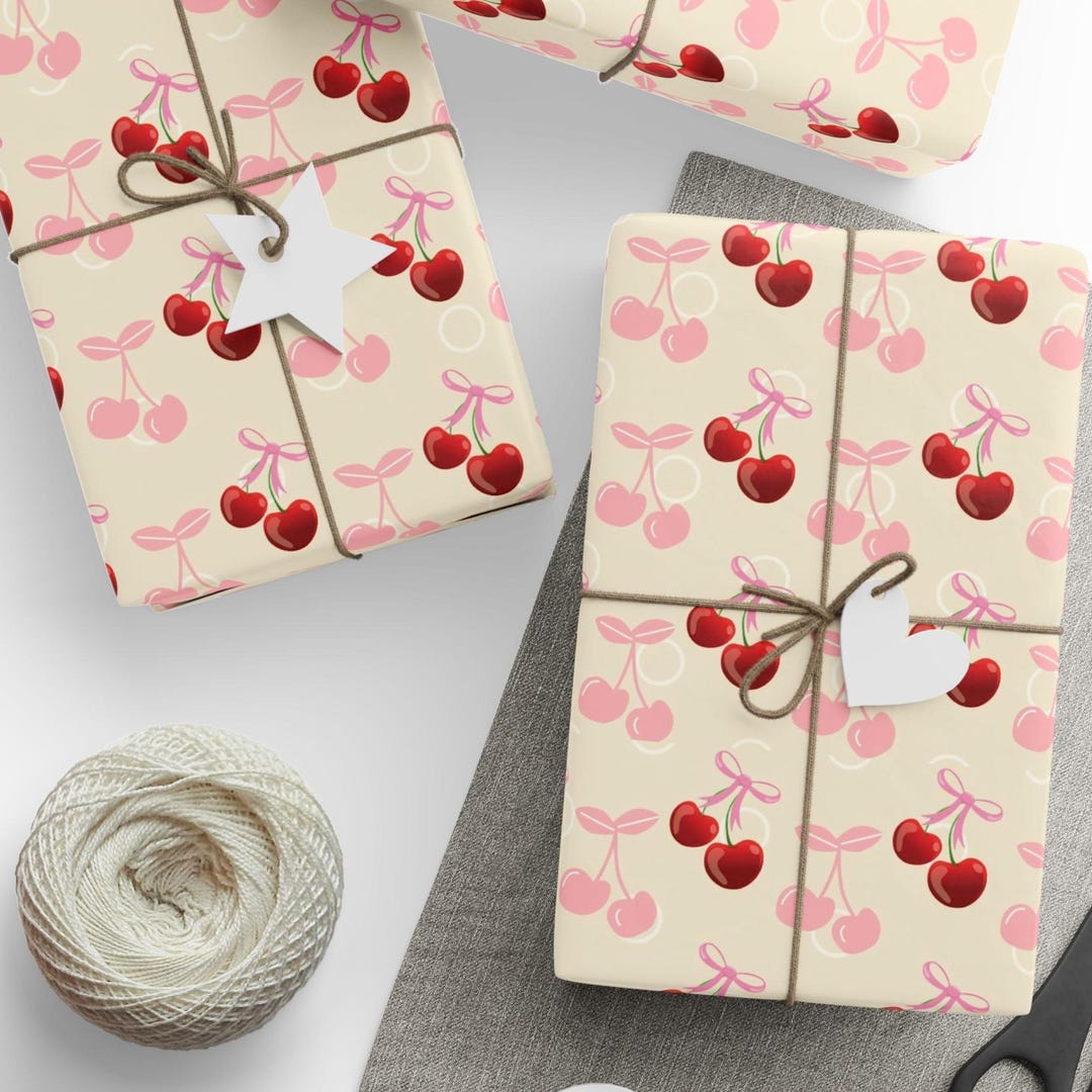 Cherry Wrapping Paper Cute Wrapping Paper Birthday Wrapping Paper Pink ...