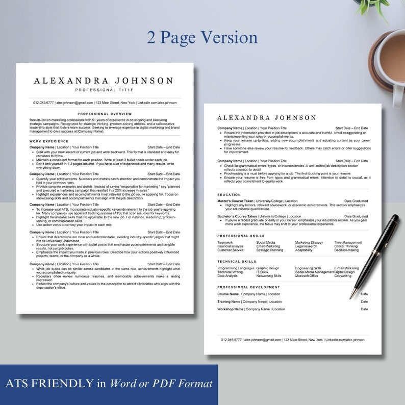 ATS Friendly Resume Template for Canva, Word, Google Docs, Pages ...