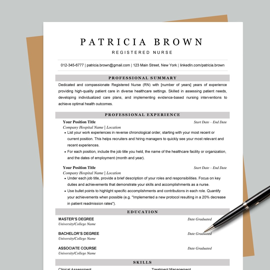 Buy Nursing Resume Template, Resume Template Word, Resume Template ...