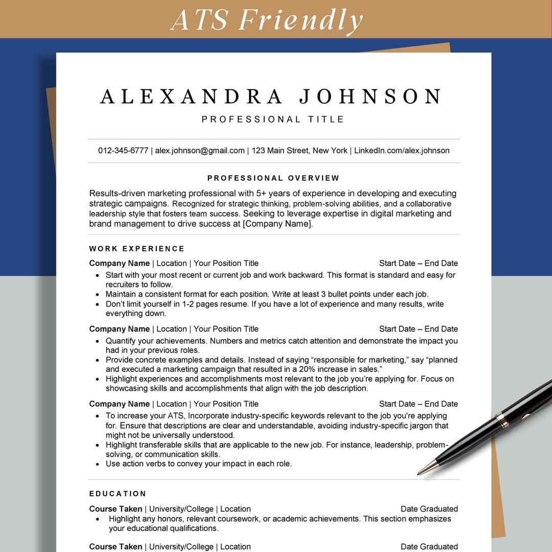 ATS Friendly Resume Template for Canva, Word, Google Docs, Pages ...